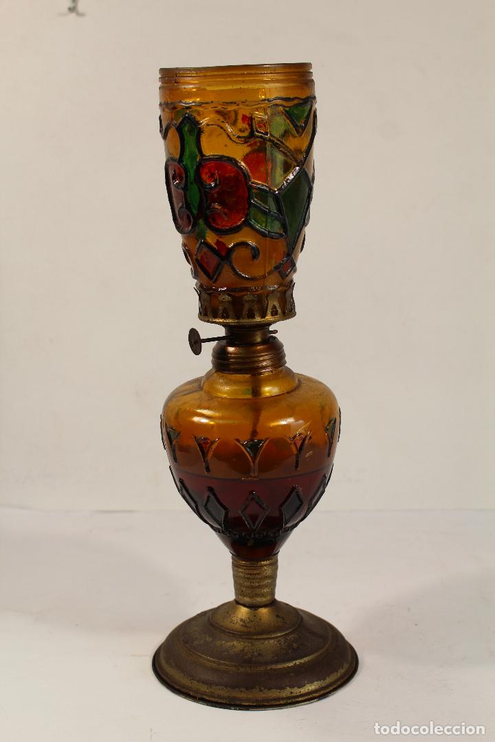antiguo quinque cristal color ambar y dibujos - Comprar Quinqués ...