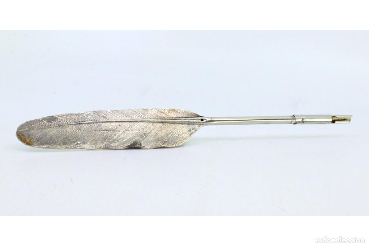 pluma estilográfica plateada en forma de pluma - Compra venta en ...