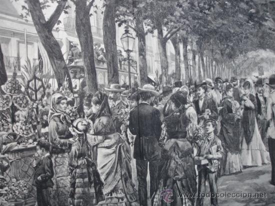 barcelona ,las ramblas de las flores,1875,48.5x - Comprar Grabados ...