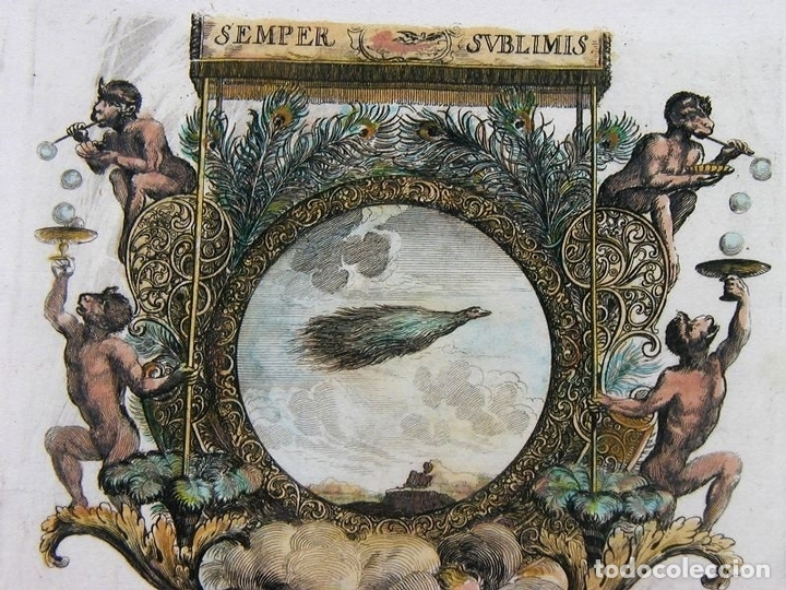 emblema barroco: pavo real y monos haciendo bur - Comprar Grabados ...