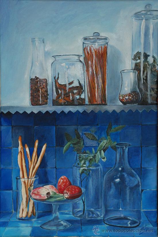 oleo sobre lienzo bodegon en azul ii - Comprar Pintura Directa del ...