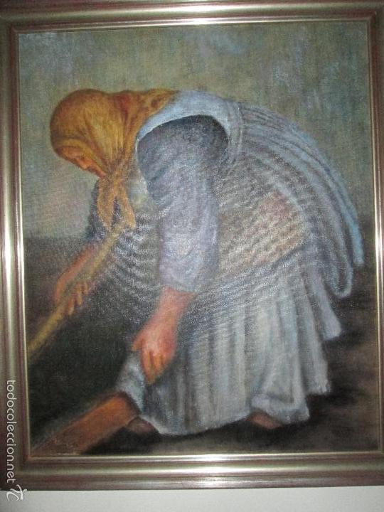 (2)-cuadro al óleo con marco-señora barriendo-f - Comprar Pintura al ...