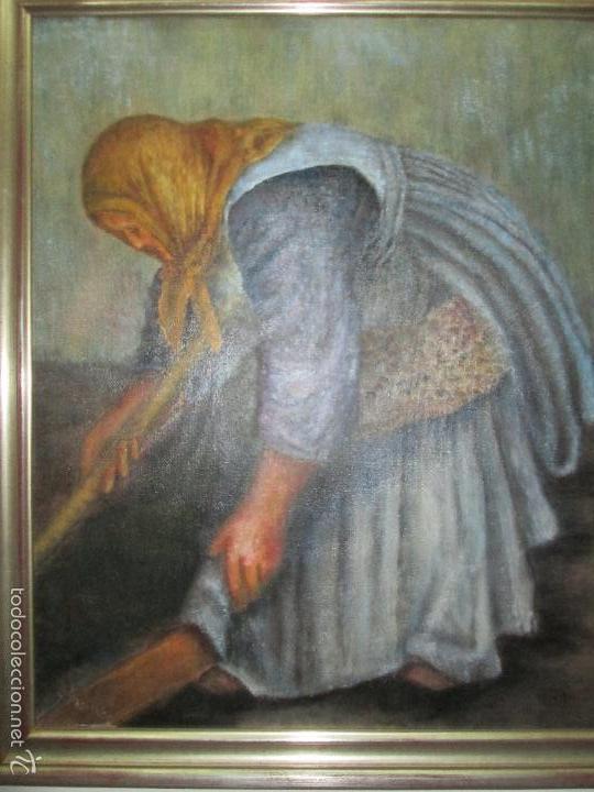 (2)-cuadro al óleo con marco-señora barriendo-f - Comprar Pintura al ...