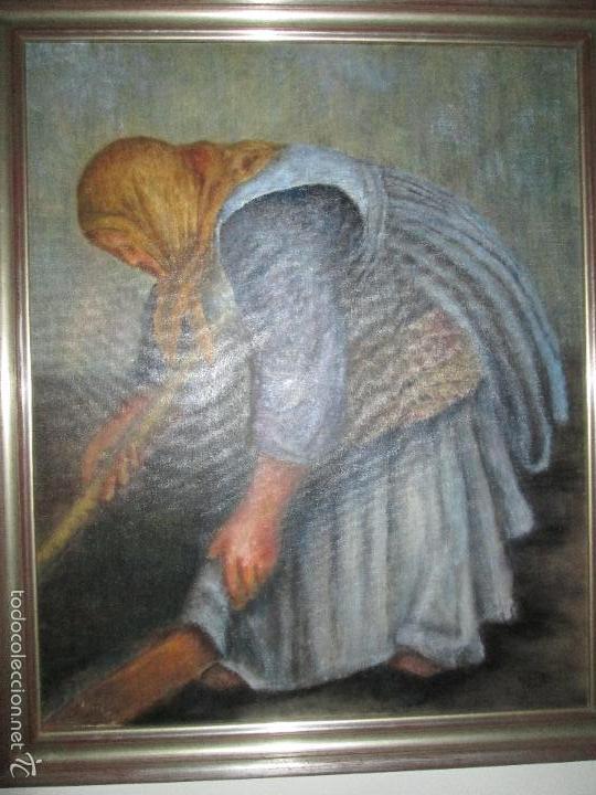 (2)-cuadro al óleo con marco-señora barriendo-f - Comprar Pintura al ...