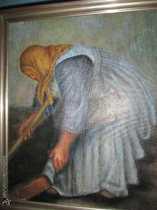 (2)-cuadro al óleo con marco-señora barriendo-f - Comprar Pintura al ...