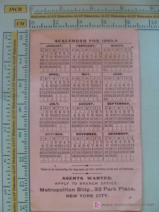 calendario del siglo xix. año 1889. aseguradora - Comprar Calendarios ...