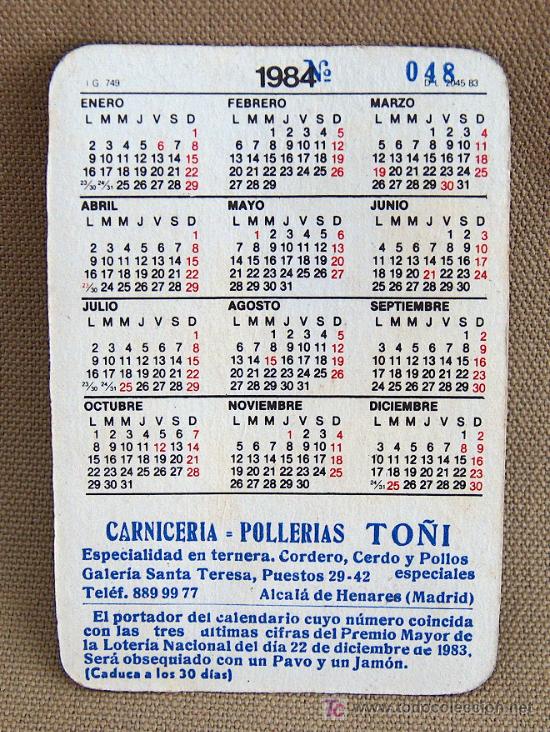 calendario, 1984, carniceria, polleria toñi, ca - Comprar Calendarios ...