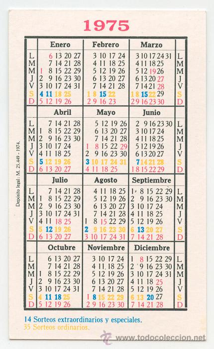 calendario de bolsillo - 1975 - lotería naciona - Comprar Calendarios ...