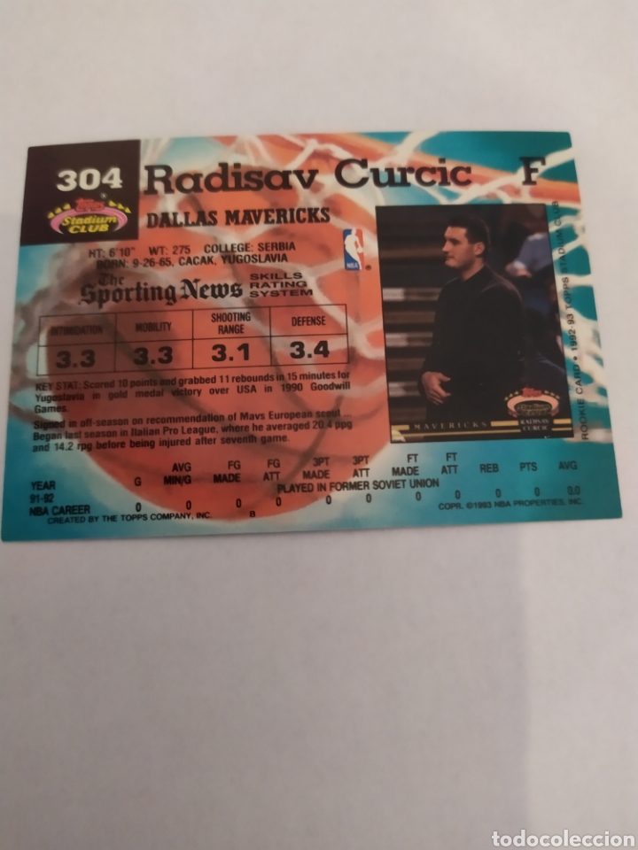 radisav curcic 304 nba topps stadium club 1992- - Comprar en ...