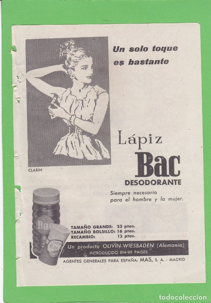 publicidad t 1957. anuncio lapiz bac desodorant - Comprar Otras ...