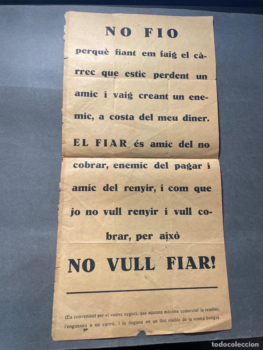 antiguo cartel años 20 - no fio - no vull fiar - Compra venta en ...