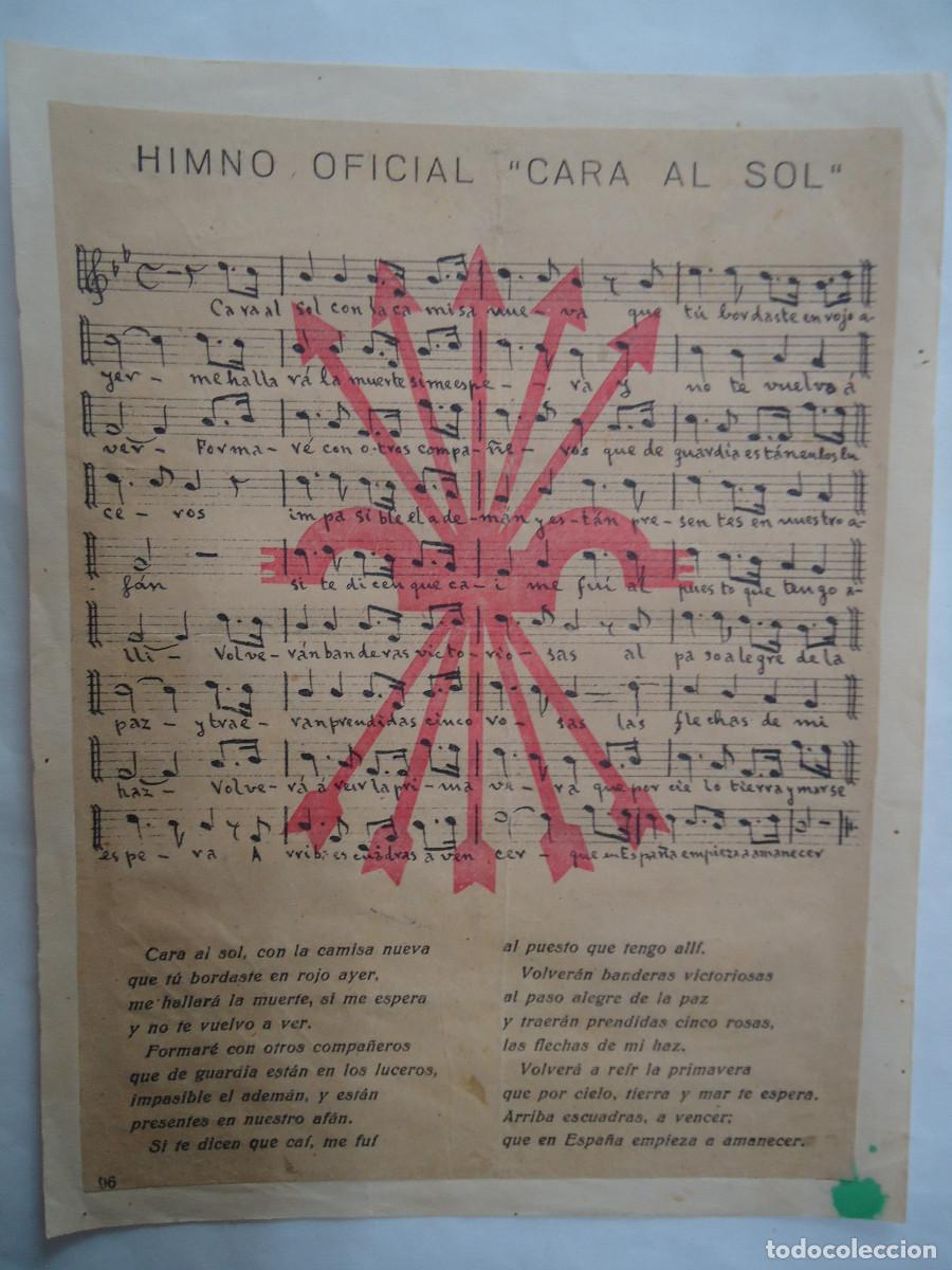 hoja con el himno oficial cara al sol. antigua. - Compra venta en ...