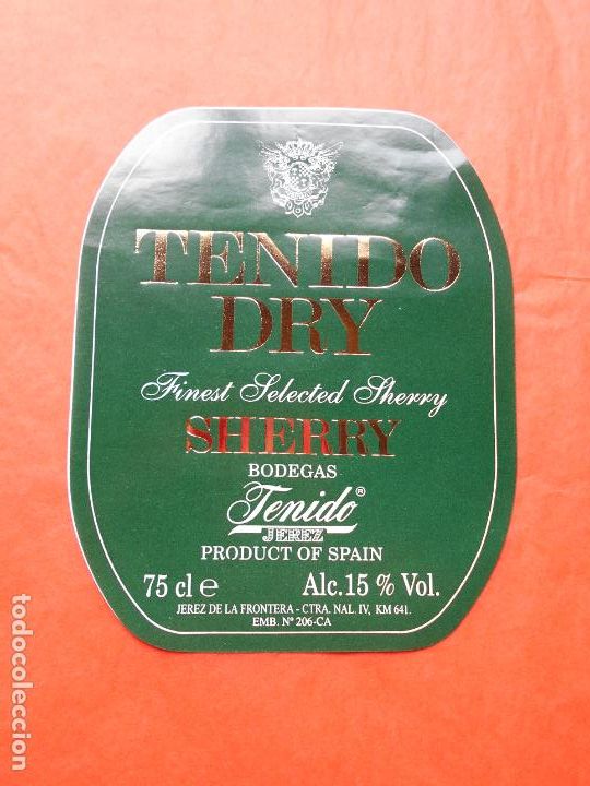 etiqueta de vino tenido dry sherry - Compra venta en todocoleccion
