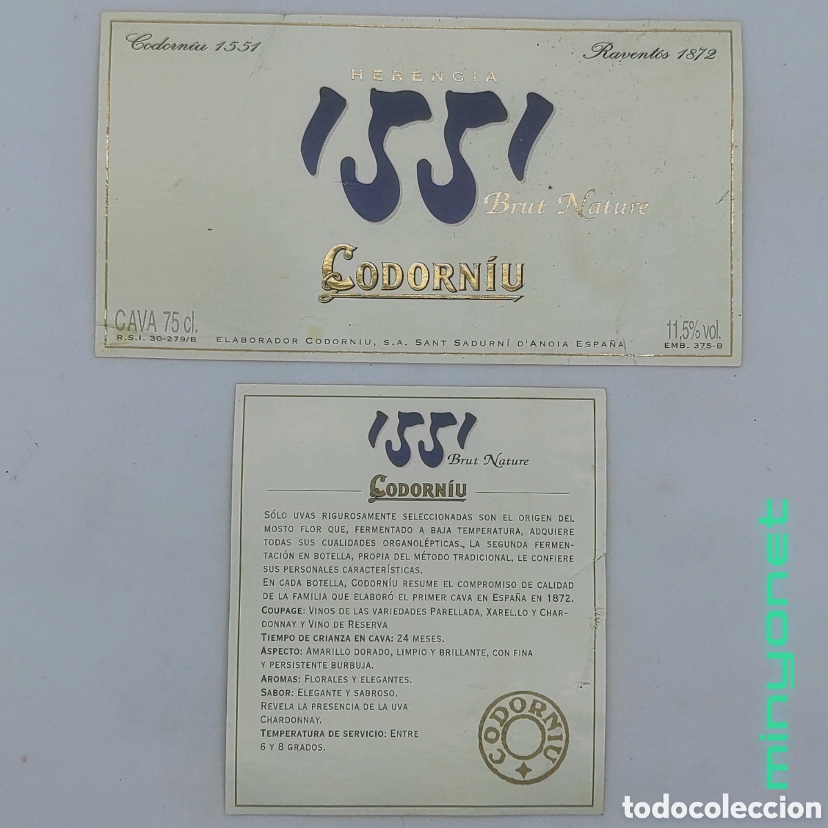 etiquetas de cava codorniu 1551 - Compra venta en todocoleccion