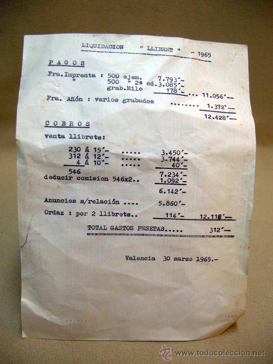 factura, factura del llibret de 1965, fallas - Comprar Facturas ...