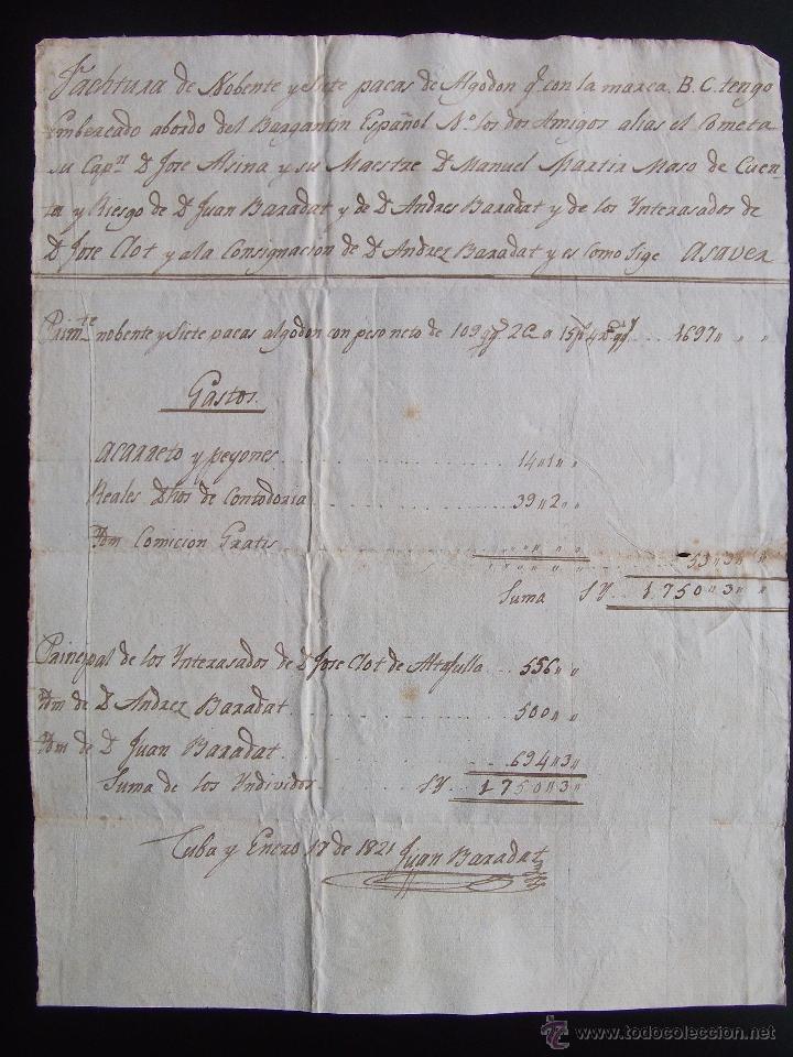 factura manuscrita año 1821 pacas de algodon qu - Comprar Facturas ...