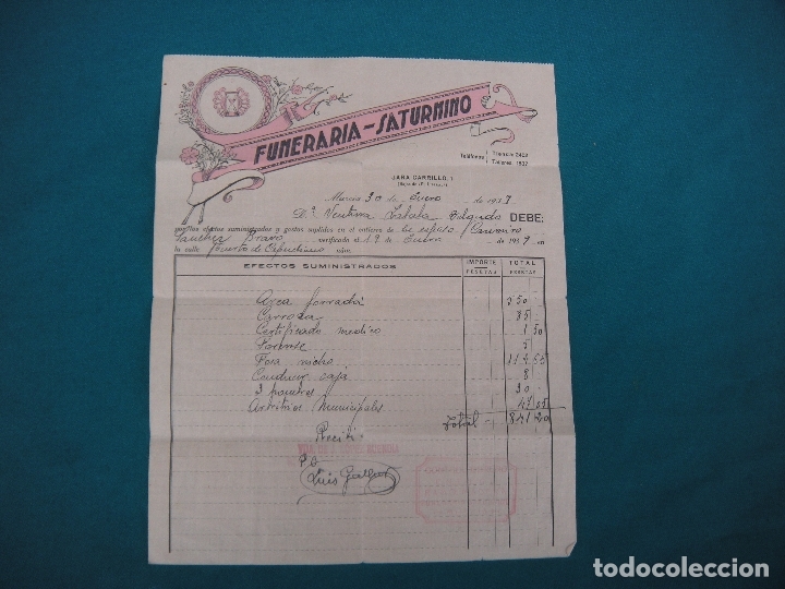 factura funeraria saturnino, murcia 1939 - Comprar Facturas antiguas en ...