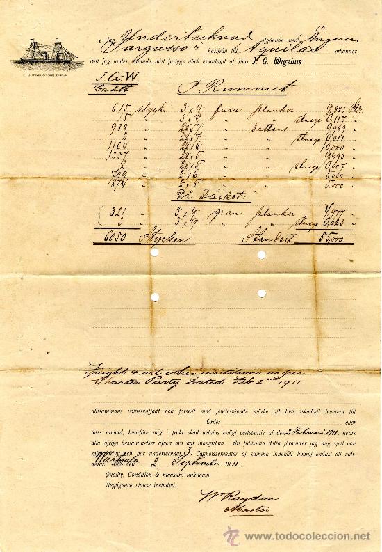 embarque, curiosa hoja de embarque suecia-aguil - Comprar Líneas de ...