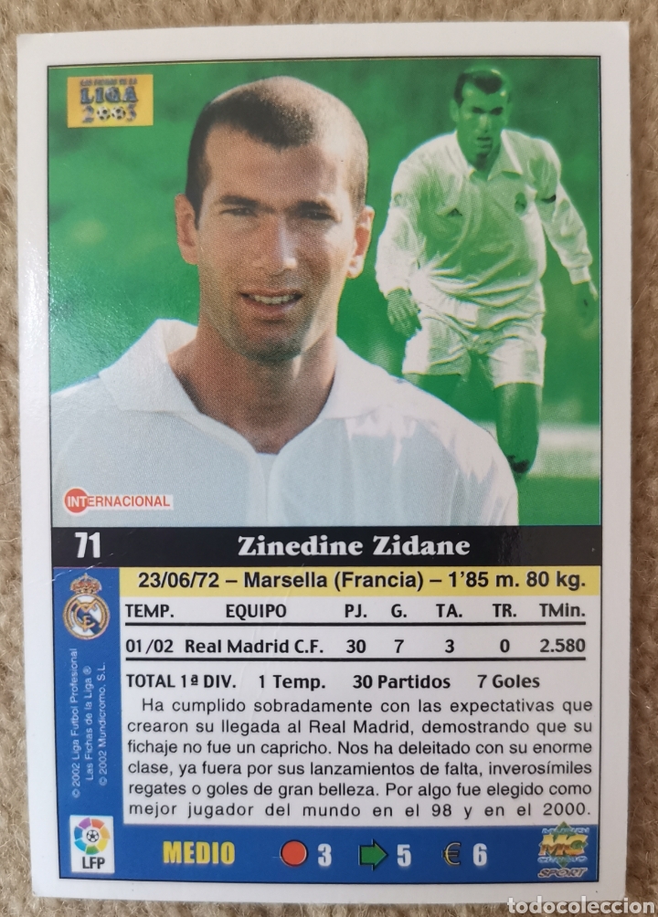 carta zinedine zidane 71 - cromo real madrid cl - Comprar Trading Cards ...
