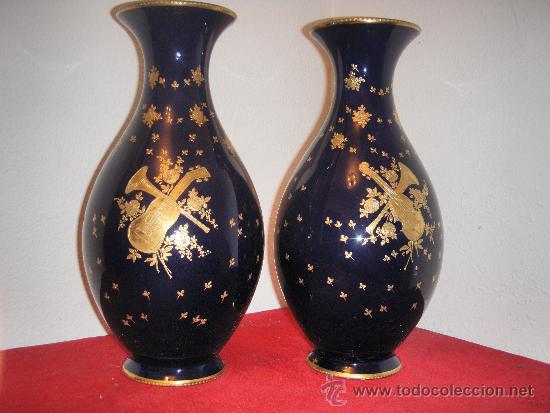pareja de jarrones de porcelana azul cadmio - Comprar Jarrones y ...